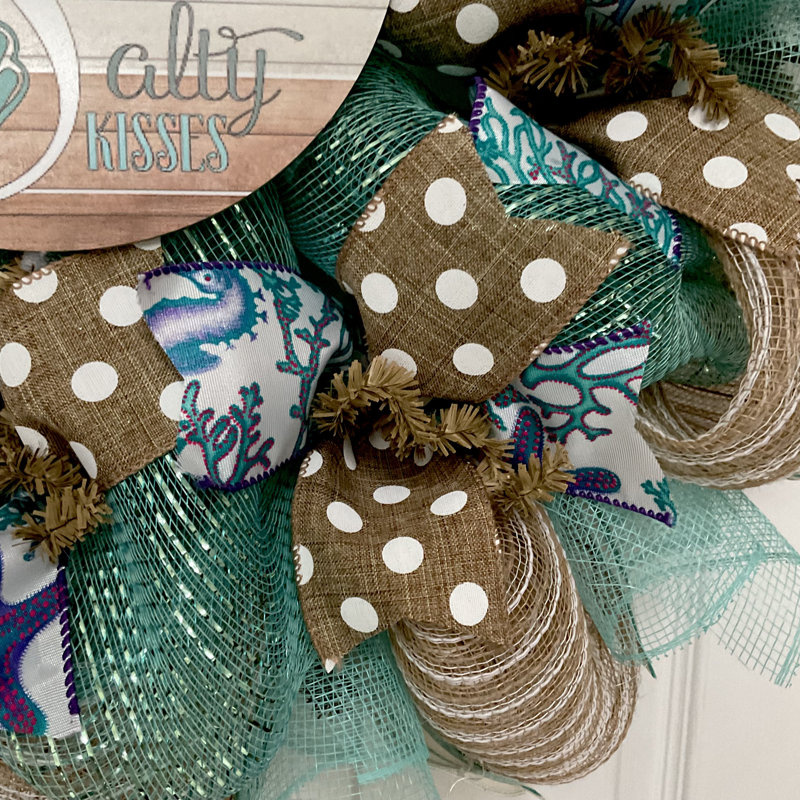 The Holiday Aisle® Coastal Wreath Sandy Toes Seashell Wishes Salty Kisses Handmade | Wayfair